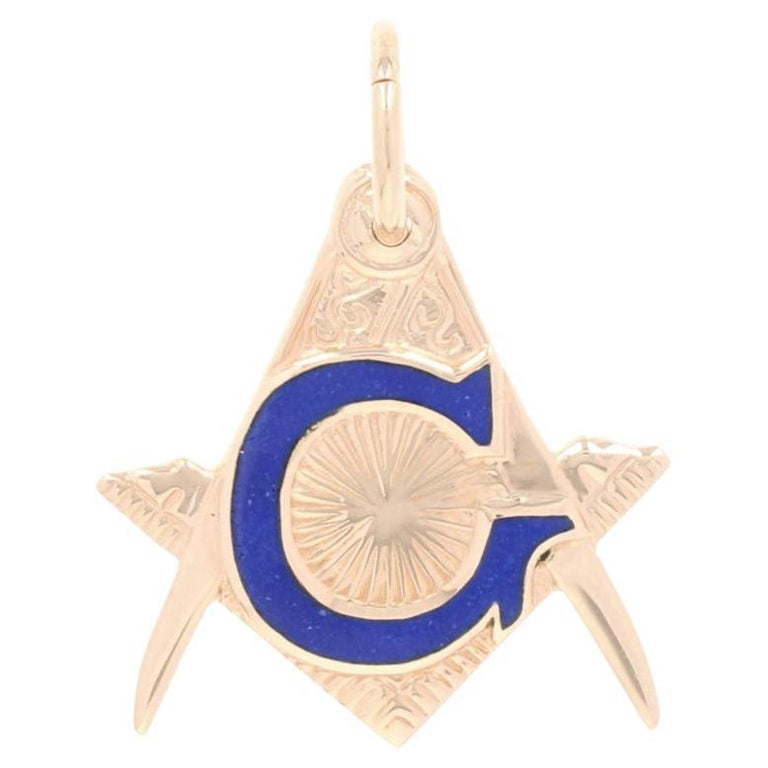 Blue Lodge Master Mason Charm, 14k Yellow Gold Enamel Masonic Pendant ...