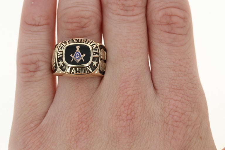 Blue Lodge Master Mason Ring, 10 Karat Yellow Gold Onyx Enamel Masonic ...