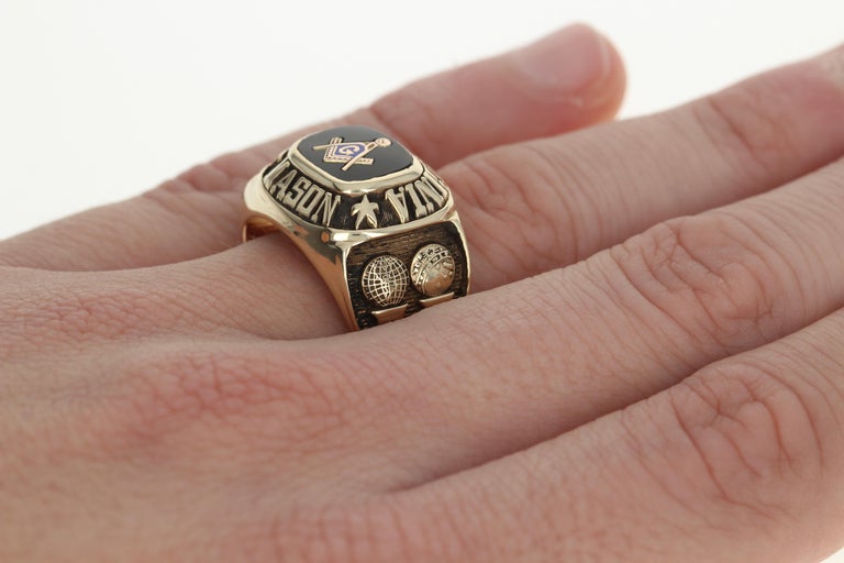 Blue Lodge Master Mason Ring, 10 Karat Yellow Gold Onyx Enamel Masonic ...