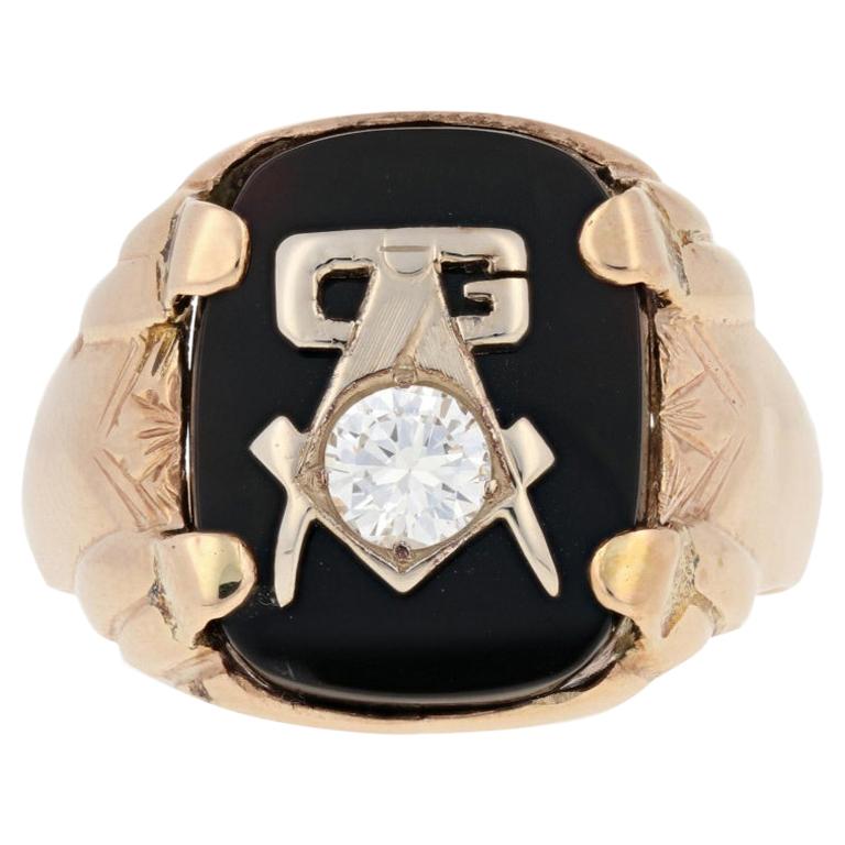 Blue Lodge Master Mason Ring, 10 Karat Yellow Gold Onyx Enamel Masonic ...