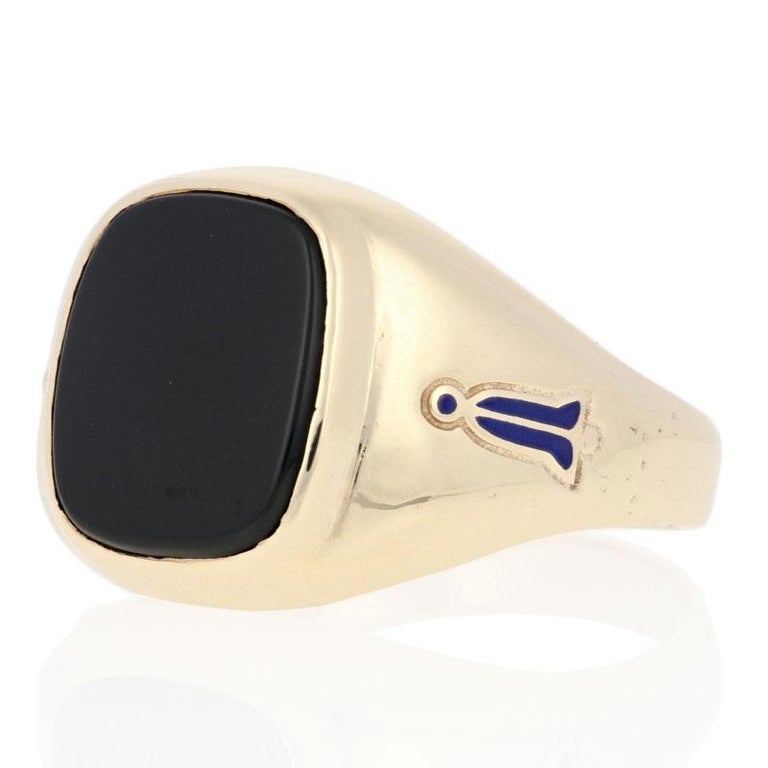 Blue Lodge Onyx Ring, 10k Gold Masonic Trowel and Plumbline For Sale at ...