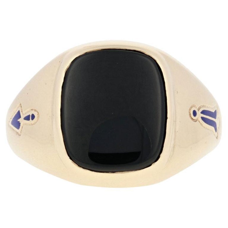 Blue Lodge Onyx Ring, 10k Gold Masonic Trowel and Plumbline For Sale at ...