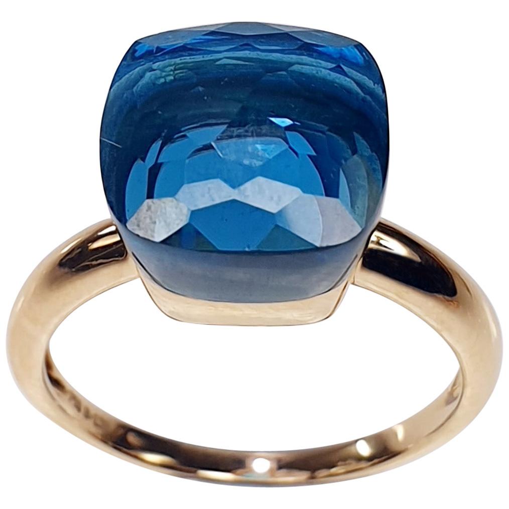 Multifaceted Blue London Topaz 18 Karat Rose Gold Dangle Ring at ...