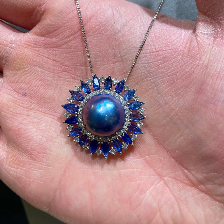 Eostre Mabe Pearl, Sapphire and Diamond Pendant in 18K White Gold For ...