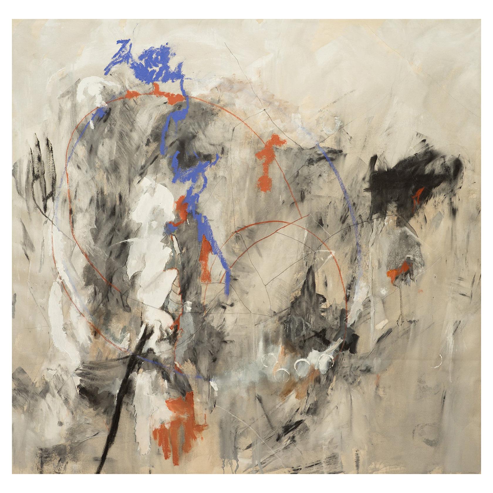 "Blue Magic, " Large Framed Gray, Blue Abstract Painting by Kathi ...