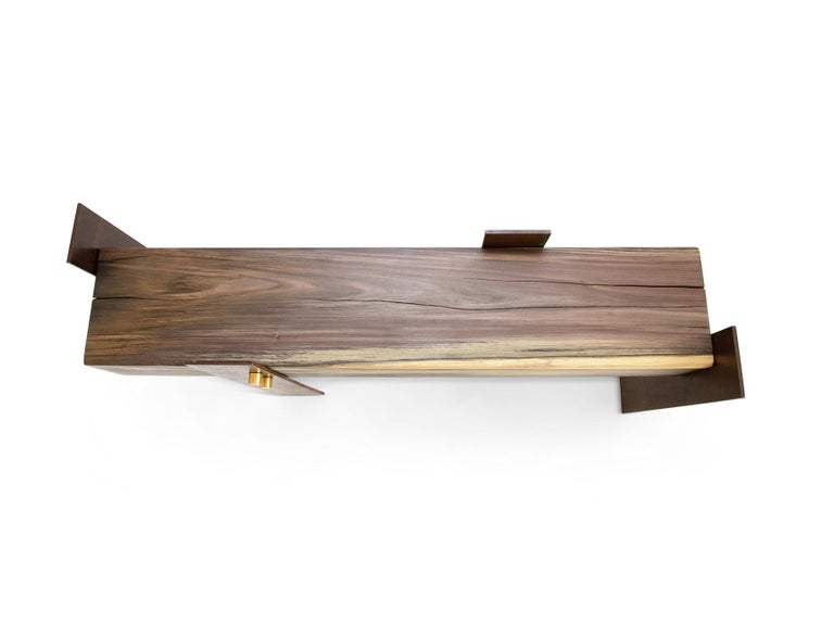 Blue Mahoe Wood Table with Brass Joints and Corten Steel Legs For Sale ...