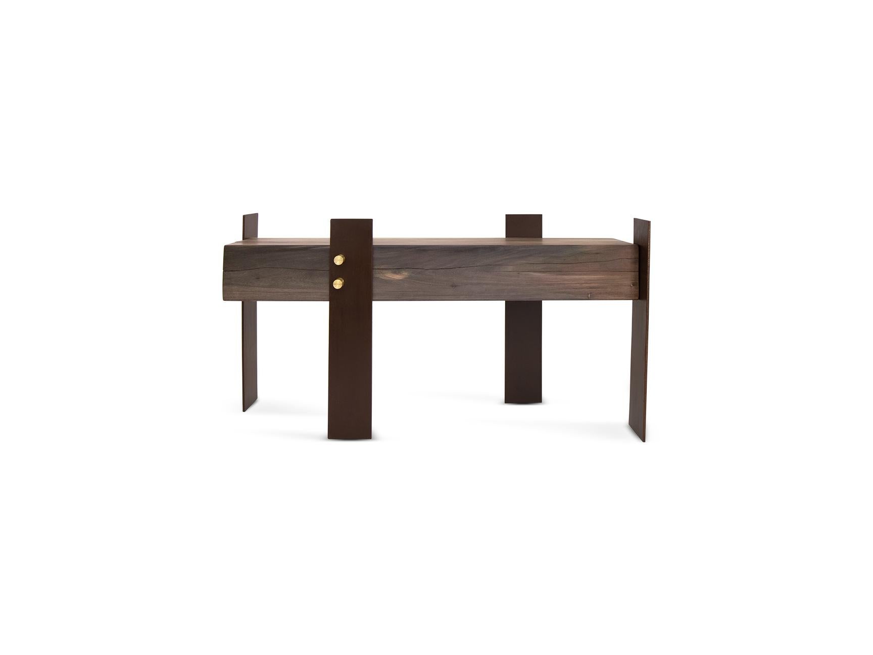 Blue Mahoe Wood Table with Brass Joints and Corten Steel Legs For Sale ...