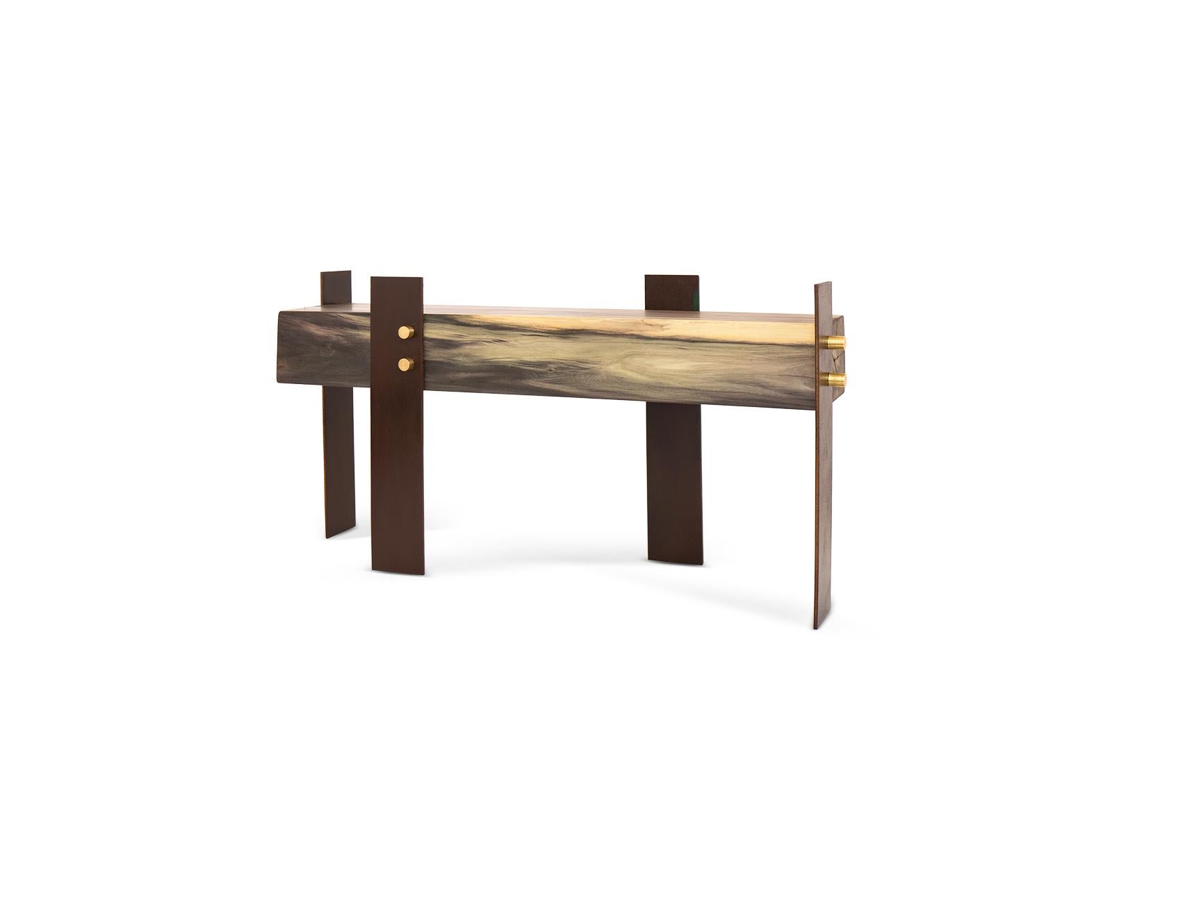 Blue Mahoe Wood Table with Brass Joints and Corten Steel Legs For Sale ...