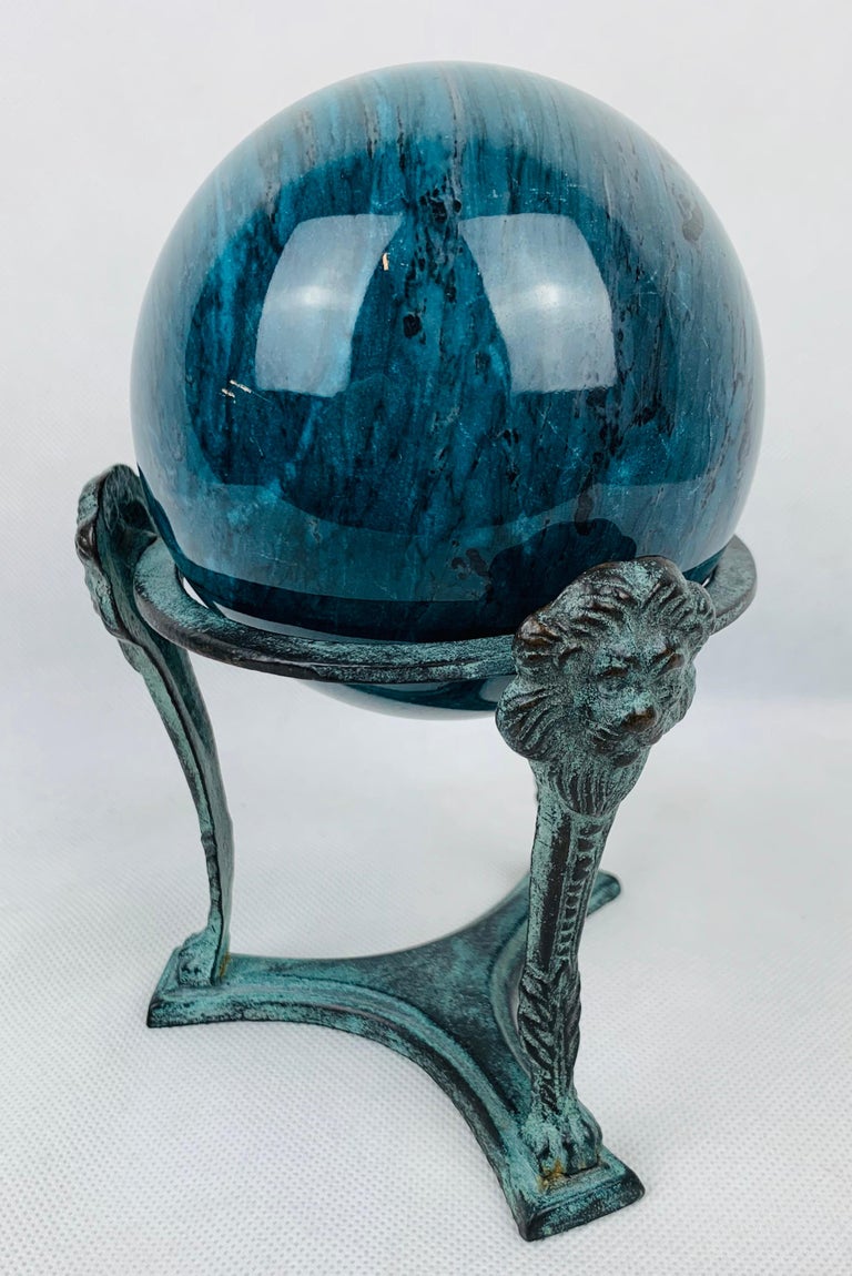 Blue Marble Orb or Sphere-Neo-Classical Patinated Tripod Stand with ...