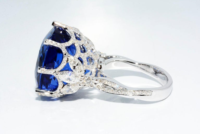 Blue Maxixe Beryl and Diamond Cocktail 18 Karat White Gold Ring For ...