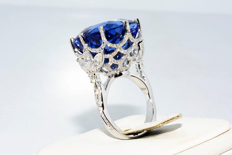 Blue Maxixe Beryl and Diamond Cocktail 18 Karat White Gold Ring For ...