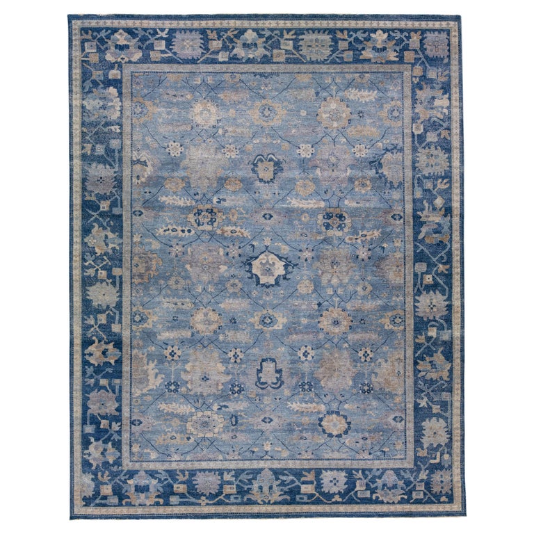 Blue Modern Mahal Handmade Floral Indian Wool Rug by Apadana For Sale ...
