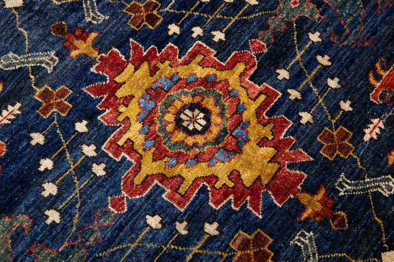 Blue Modern Serapi Style Handmade Allover Floral Oversize Wool Rug For ...