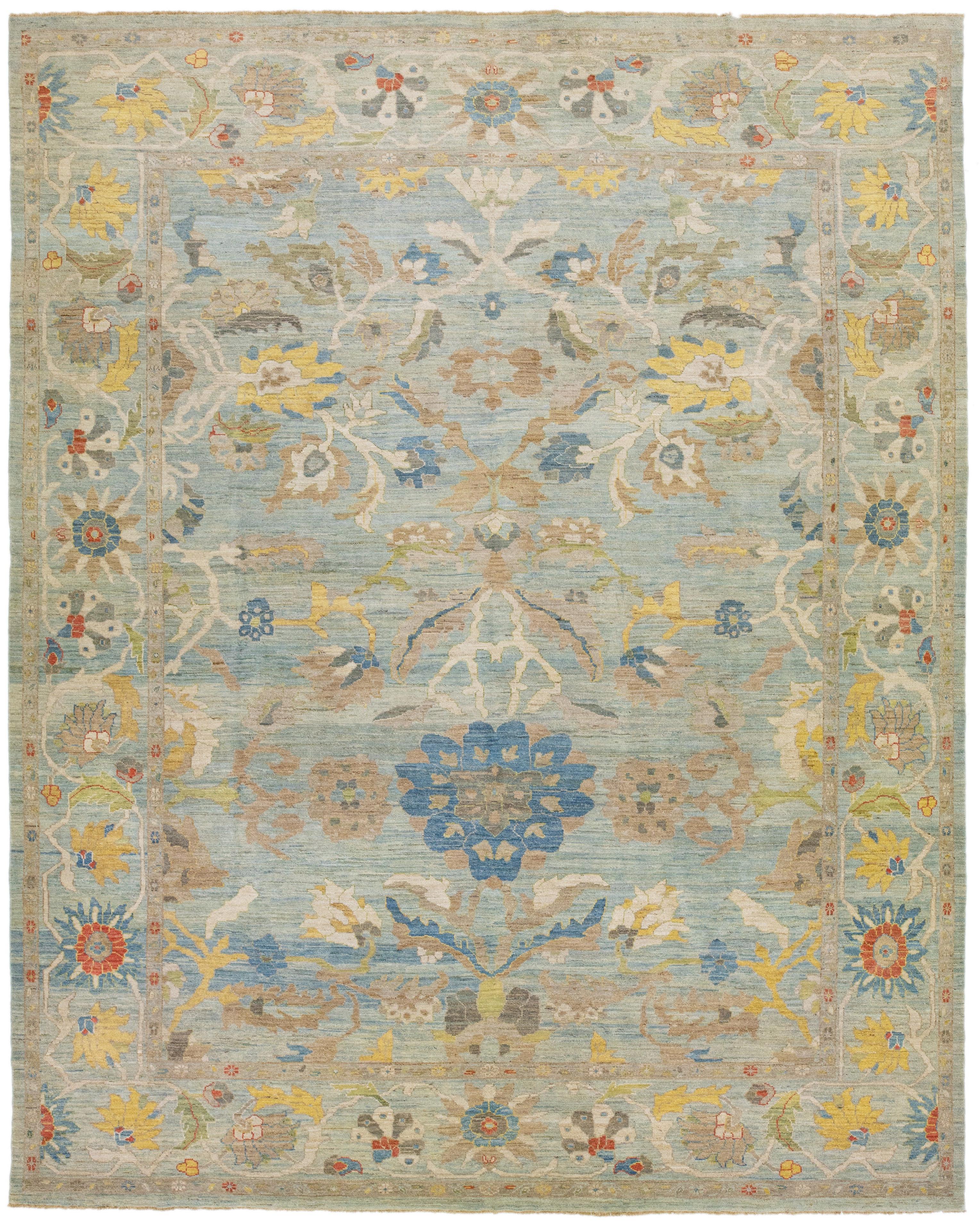 Blue Modern Sultanabad Oversize Wool Rug with Allover Floral Pattern ...