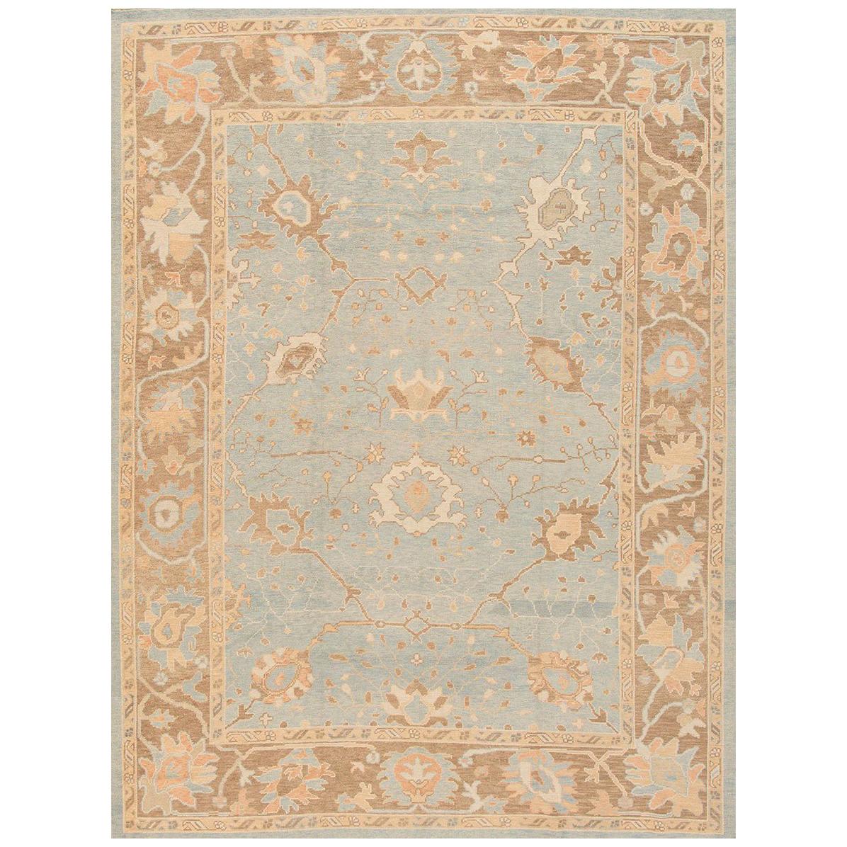 Modern Turkish Oushak Light Blue Handmade Wool Rug For Sale at 1stDibs