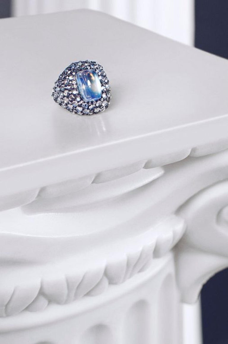 Blue Moonstone and Diamond Mythology Collection Selene Ring by MadStone For Sale at 1stDibs