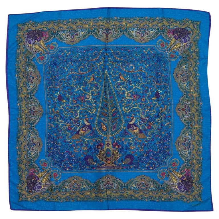 Blue and Multicolor Fendi Paisley Print Silk Scarf at 1stDibs