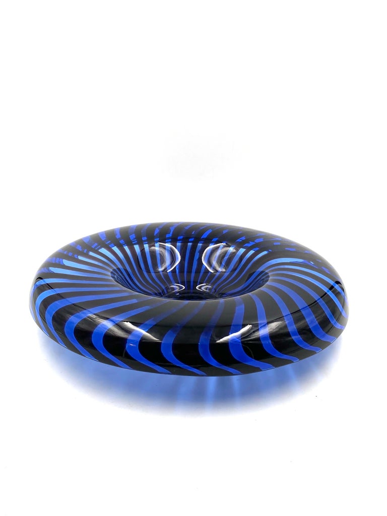 Blue Murano Glass "Canne Ritorte" Centerpiece Catchall, Italy, 1970s ...