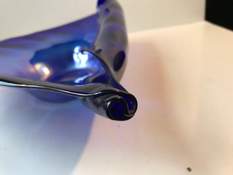 Blue Murano Glass Sea Shell Shaped Bowl, Italy, circa 1960 at 1stDibs