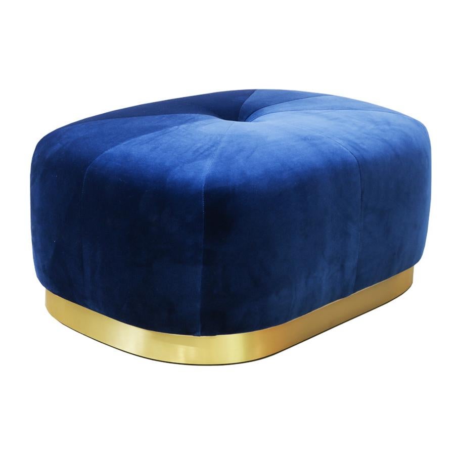 Midcentury Modern Navy Velvet and Brass Majestic Pouf Handcrafted and ...