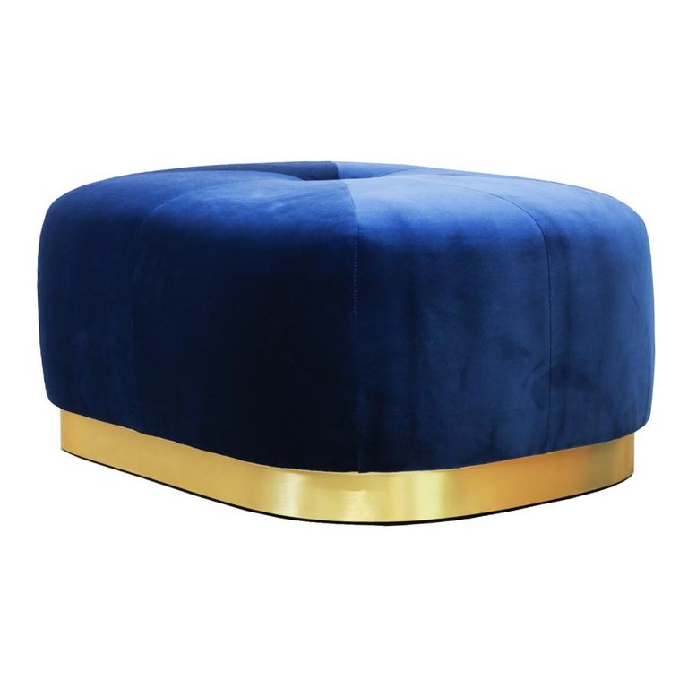Midcentury Modern Navy Velvet and Brass Majestic Puff Handcrafted and ...