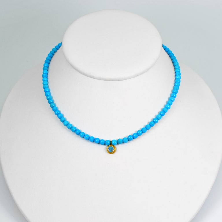 Blue Opal, 22 Karat Gold, and Sleeping Beauty Turquoise Beaded Pendant ...