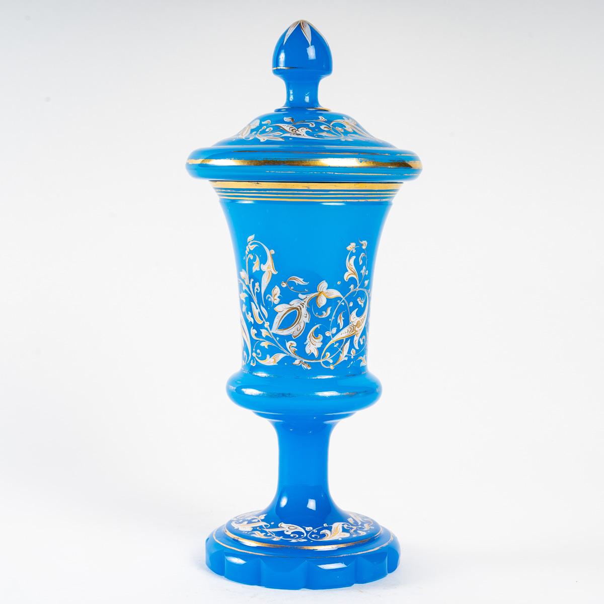 Blue opaline goblet and lid, 19th century For Sale at 1stDibs