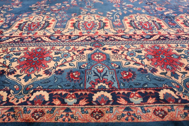 Blue Oversize Floral Antique Indian Rug. Size: 17 ft x 20 ft 10 in at ...