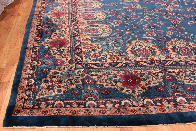 Blue Oversize Floral Antique Indian Rug. Size: 17 ft x 20 ft 10 in at ...