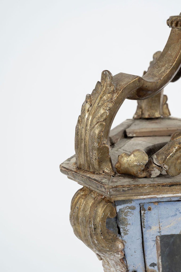 Blue Painted and Giltwood Italian Lantern For Sale at 1stDibs