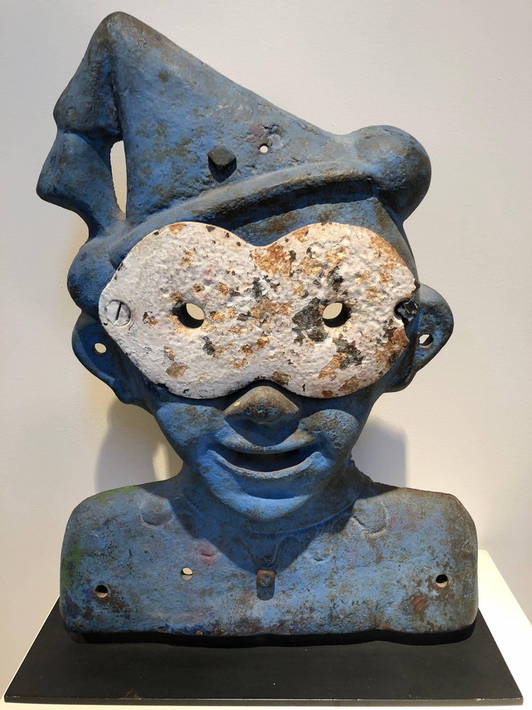 Blue-Painted Cast-Iron Masked Clown Shooting Gallery Target at 1stDibs