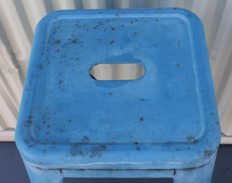Blue Painted Metal Industrial Stools, Pair at 1stDibs