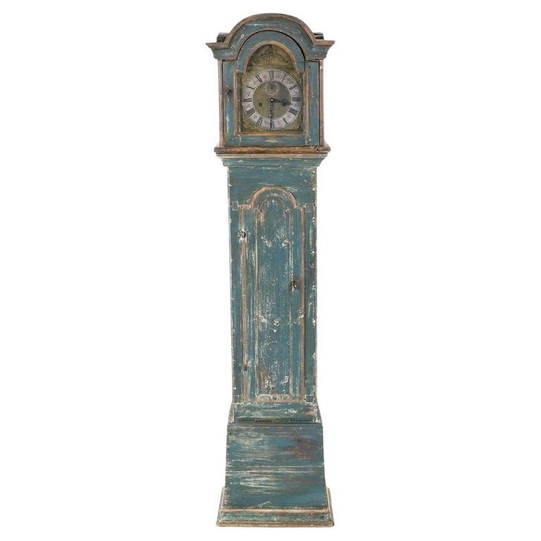 Blue-Painted Swedish Tall Case Clock For Sale at 1stDibs