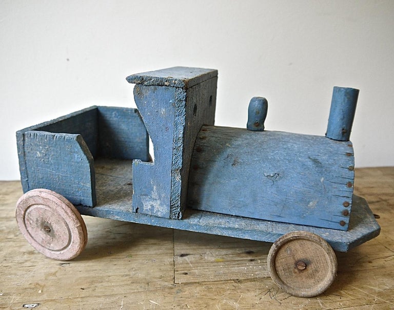 Blue Painted Wooden Toy Engine, French, 1920s at 1stDibs