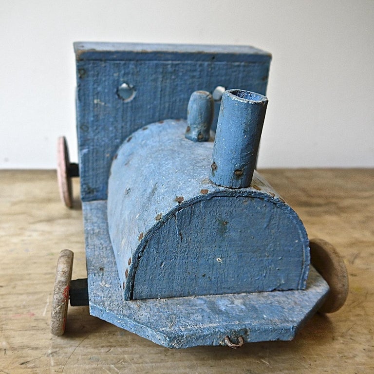 Blue Painted Wooden Toy Engine, French, 1920s at 1stDibs