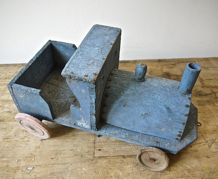 Blue Painted Wooden Toy Engine, French, 1920s at 1stDibs