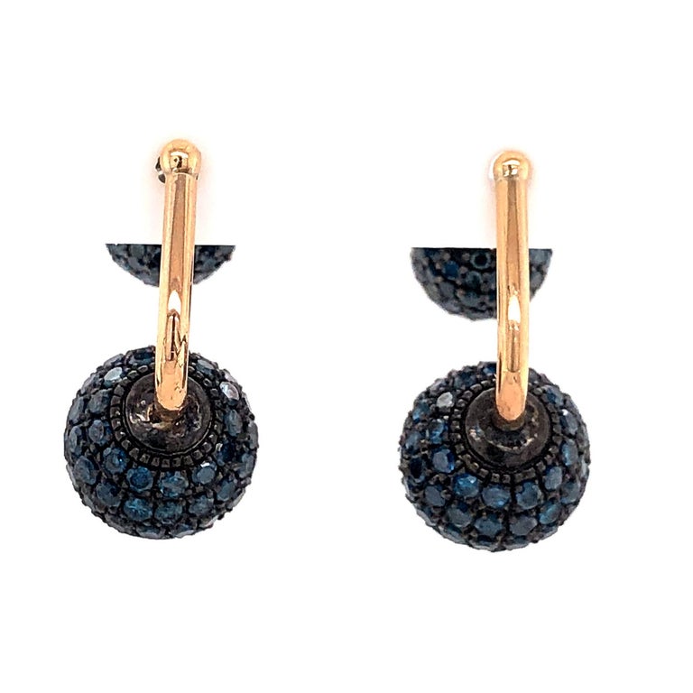 Blue Pave Diamond Balls Earring Made In 14k Gold For Sale at 1stDibs