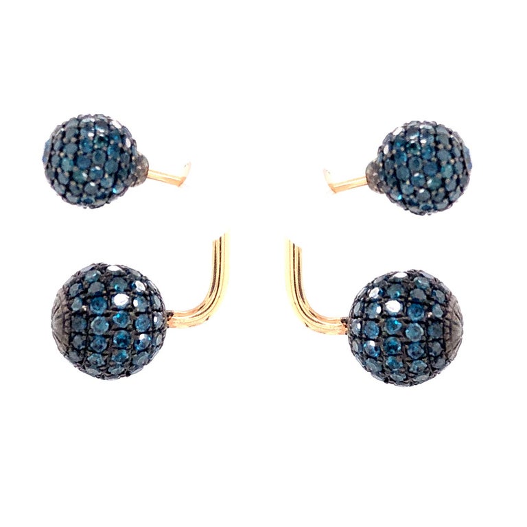 Blue Pave Diamond Balls Earring Made In 14k Gold For Sale at 1stDibs