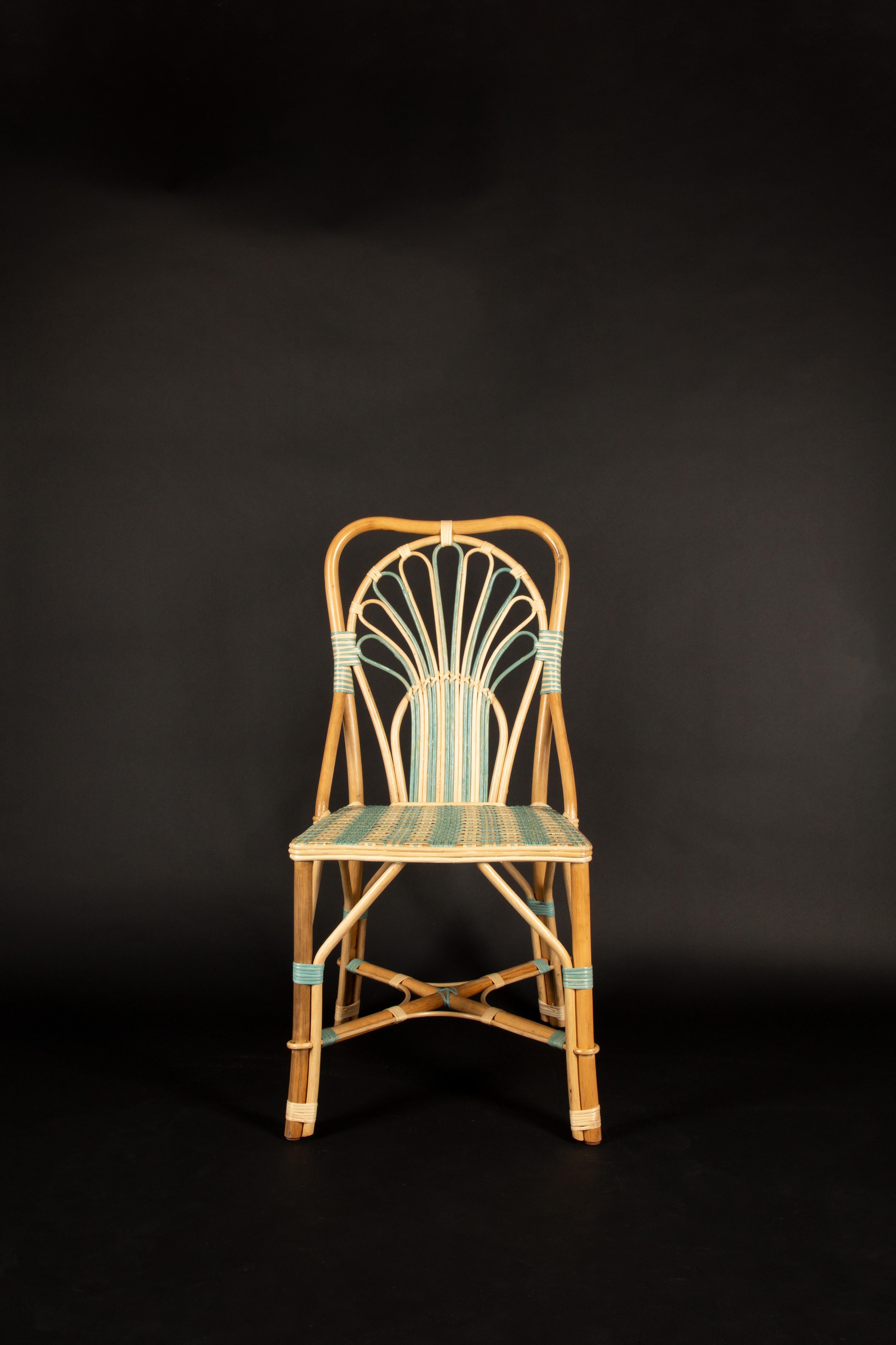 Blue Peacock Rattan Side Chair by Creel and Gow For Sale at 1stDibs