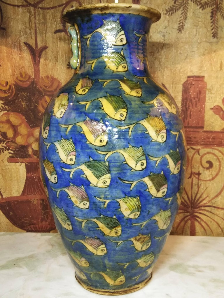 Blue Persian Ceramic Fish Vase at 1stDibs