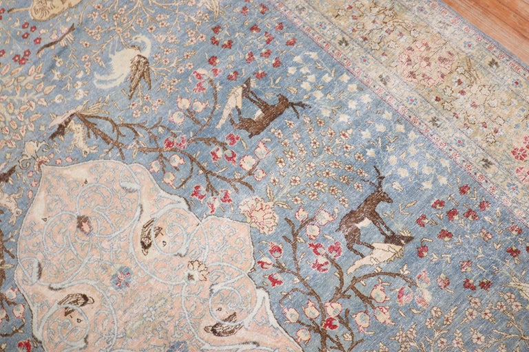 Blue Persian Tabriz Hunting Animal Pictorial Rug For Sale at 1stDibs