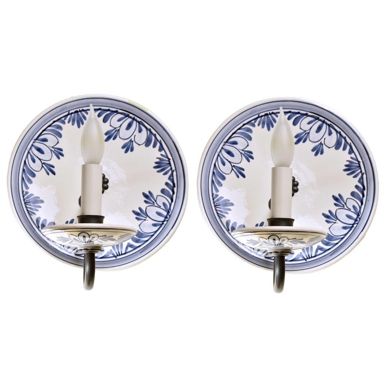 Blue Plate Porcelain Sconce, Pair at 1stDibs