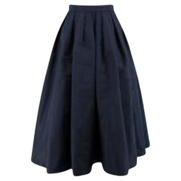 Blue Pleated Polyfaille Midi Skirt For Sale at 1stDibs