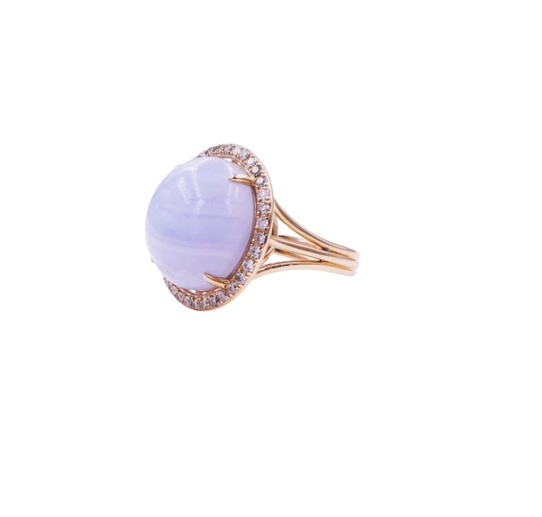 Blue Purple Violet Lace Chalcedony Round Cabochon Halo Diamonds 14k ...