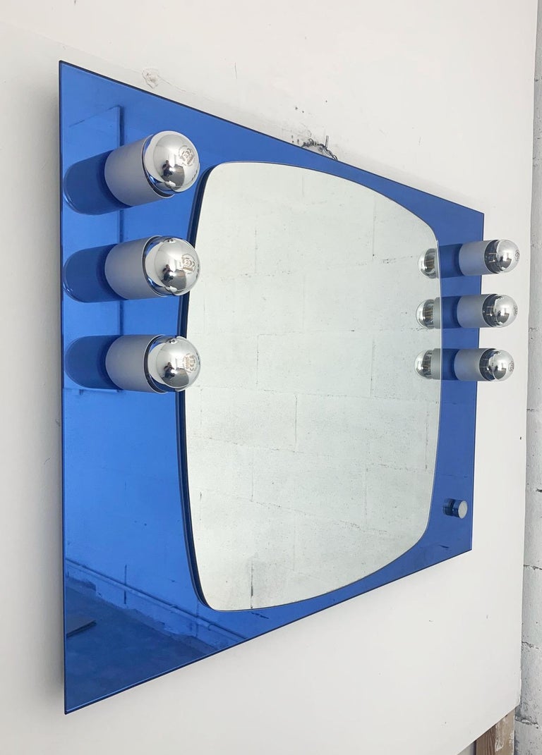 Blue Rectangular Mirror with Lights by Veca For Sale at 1stDibs