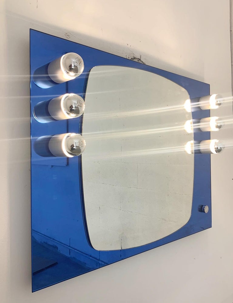Blue Rectangular Mirror with Lights by Veca For Sale at 1stDibs