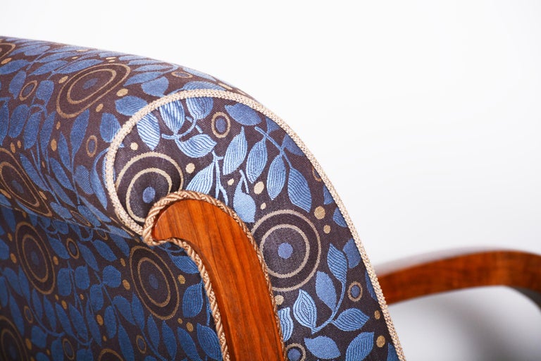 Blue Restored Art Deco Armchair, New Upholstery with Fabric Backhausen ...