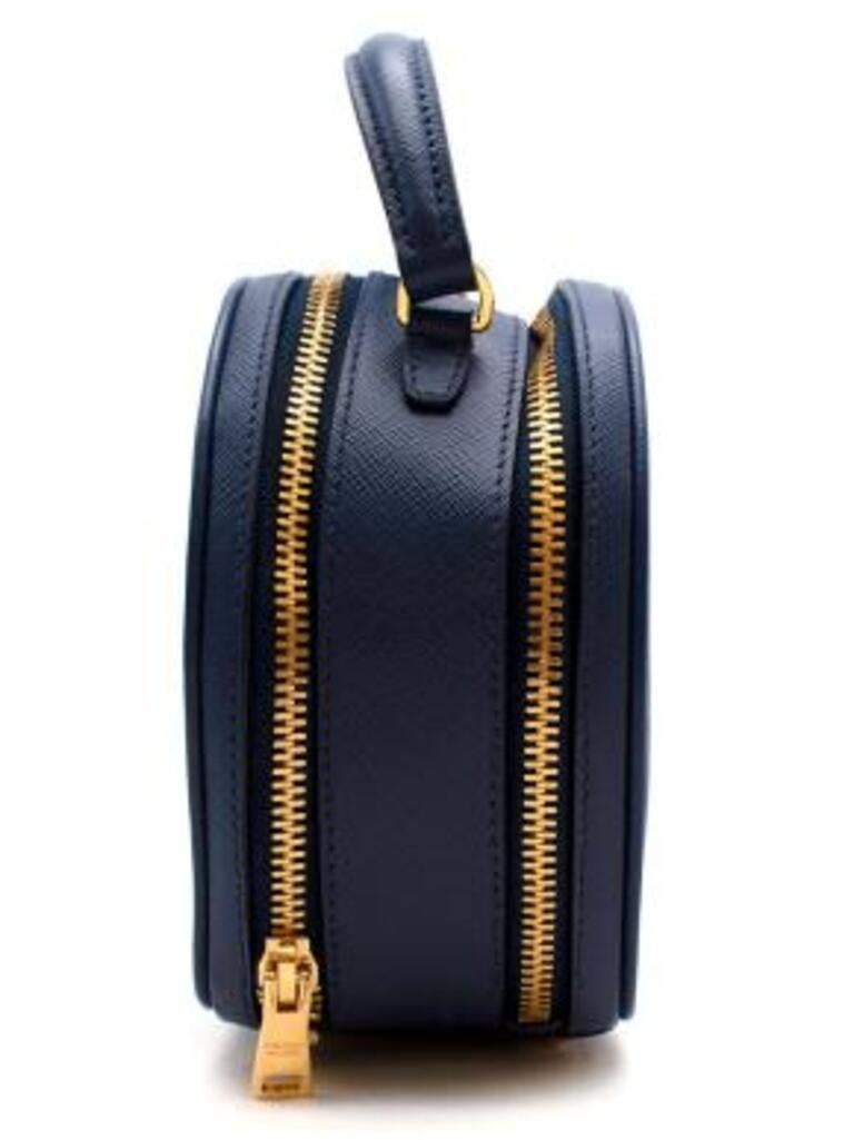 Blue Round Saffiano Leather Top Handle Bag For Sale at 1stDibs