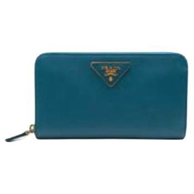 blue Saffiano leather long wallet For Sale at 1stDibs