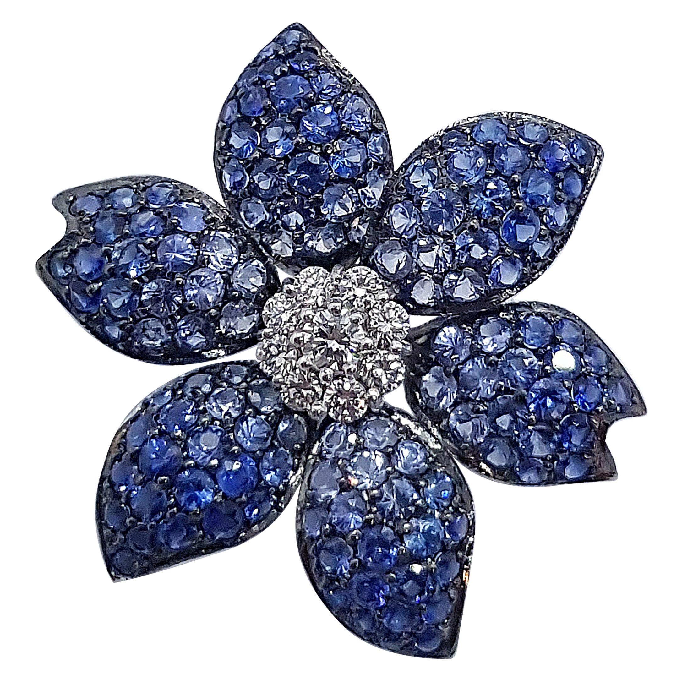 Turquoise, Blue Sapphire, Black Diamond and Diamond Pendant 18 Karat ...